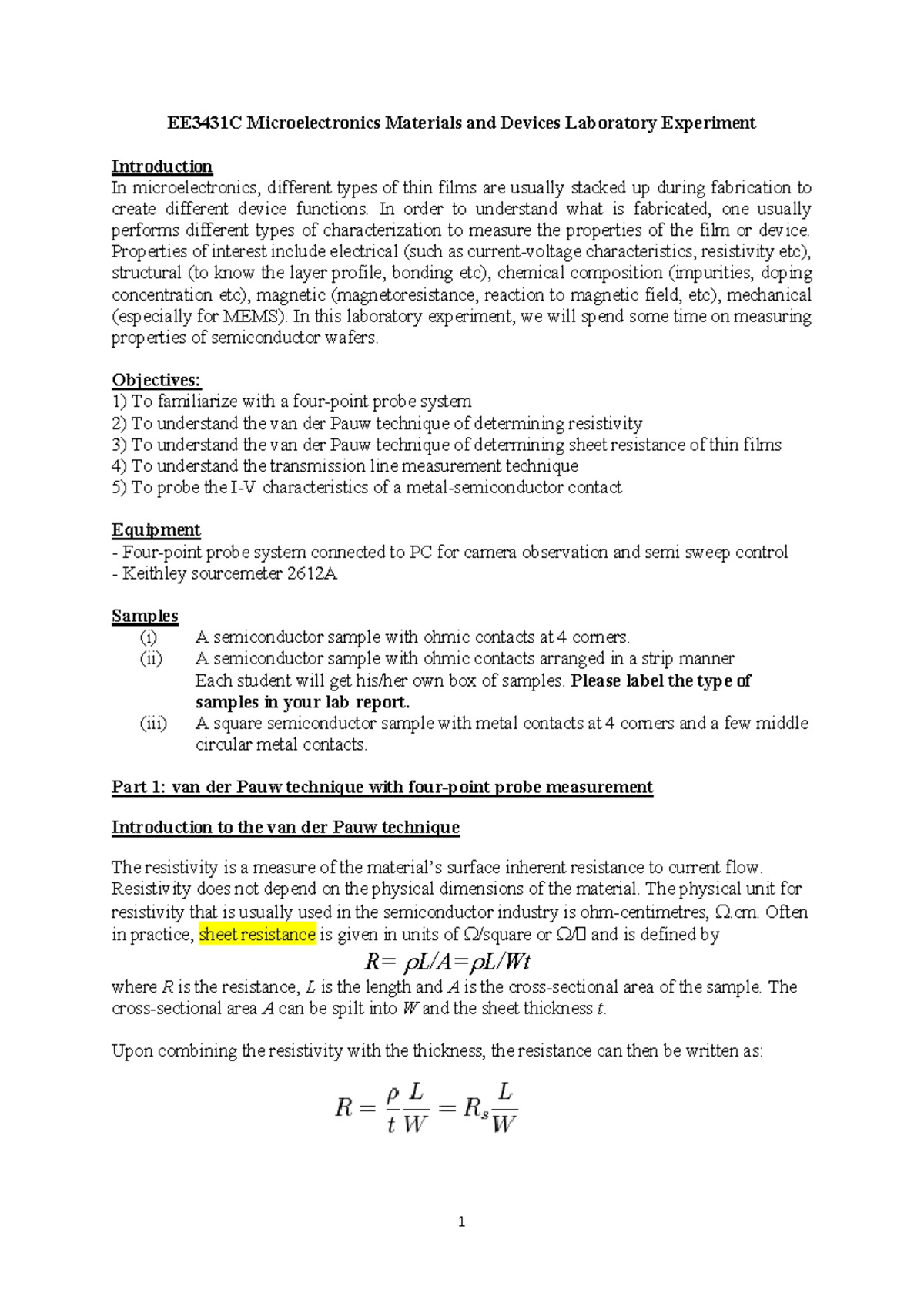 EE3431C Microelectronics Lab: Thin Film Characterization Techniques - Studocu