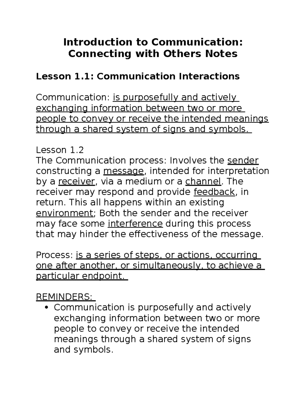 Introduction to Communication: Unit 1 Lesson 1 Overview and Key Concepts - Studocu