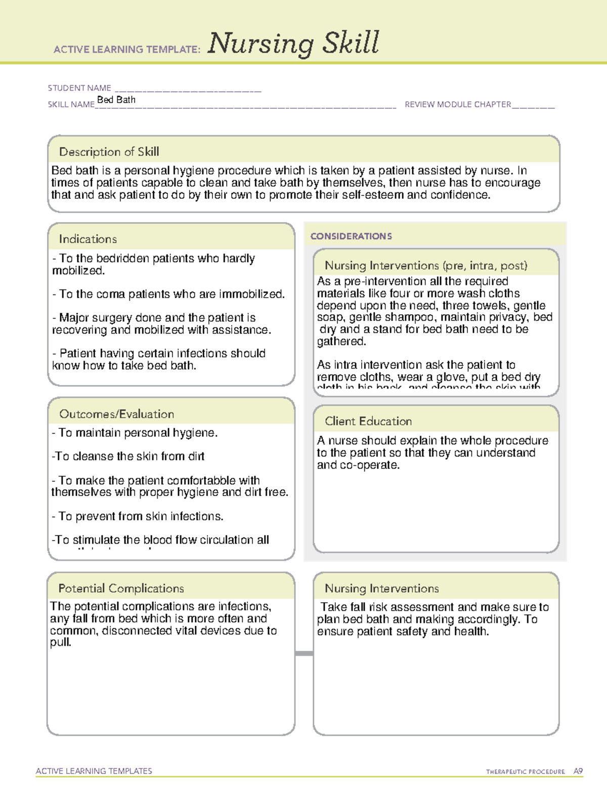Active Learning Template for Nursing Skills - Therapeutic Procedure A ...