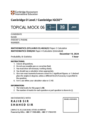 Cambridge IGCSE 0580 Specimen Paper 2 Mark Scheme (2025) - Studocu