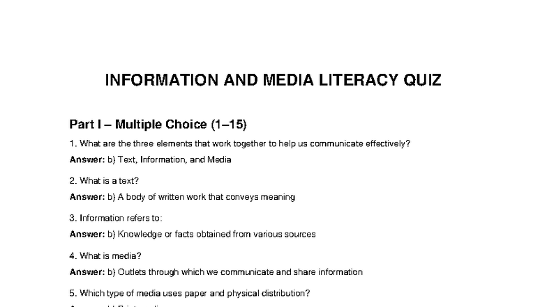 MEIL 20 Questions: Information and Media Literacy Quiz - Studocu