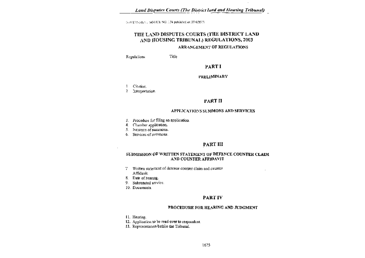 LAND Tribunal Regulations and Procedures: GN No. 174 Overview - Studocu