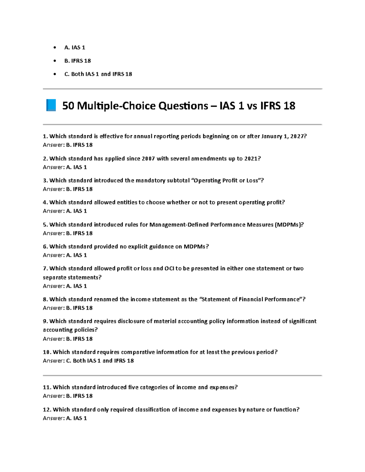 IAS 1 vs IFRS 18: 50 Key Questions and Answers - Studocu