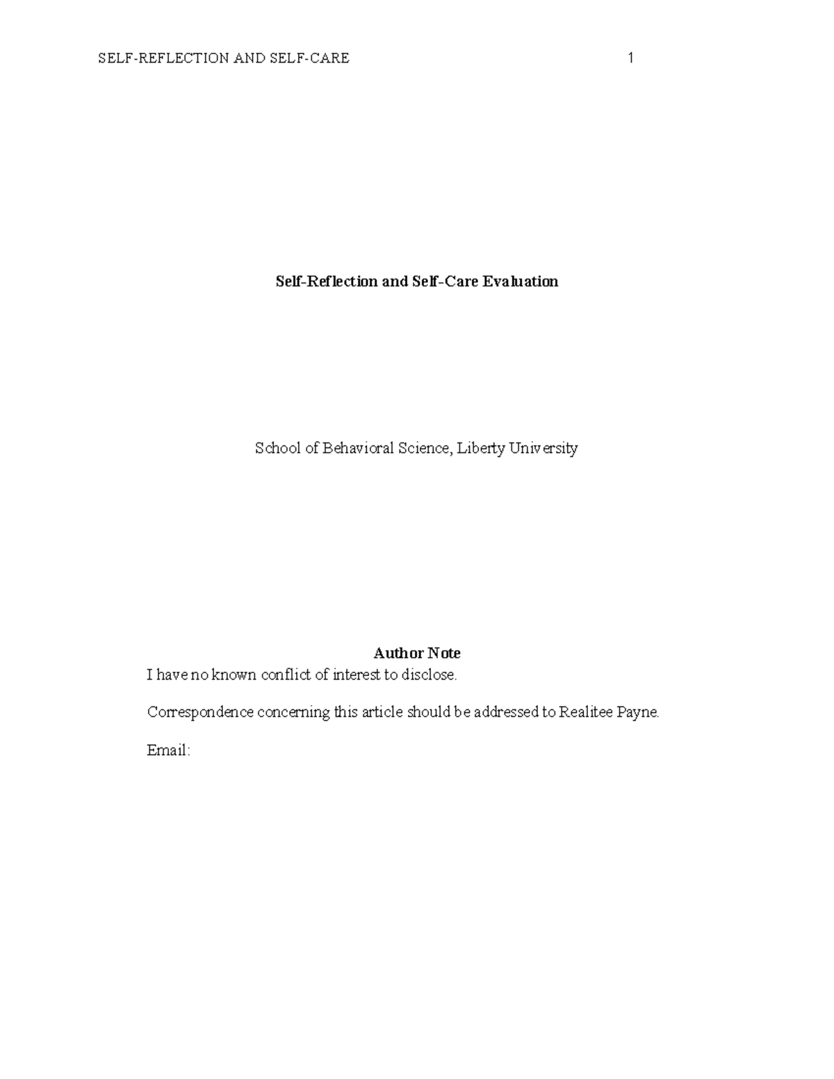 COUC 505 Self-Reflection Paper on Counseling Growth and Self-Care - Studocu