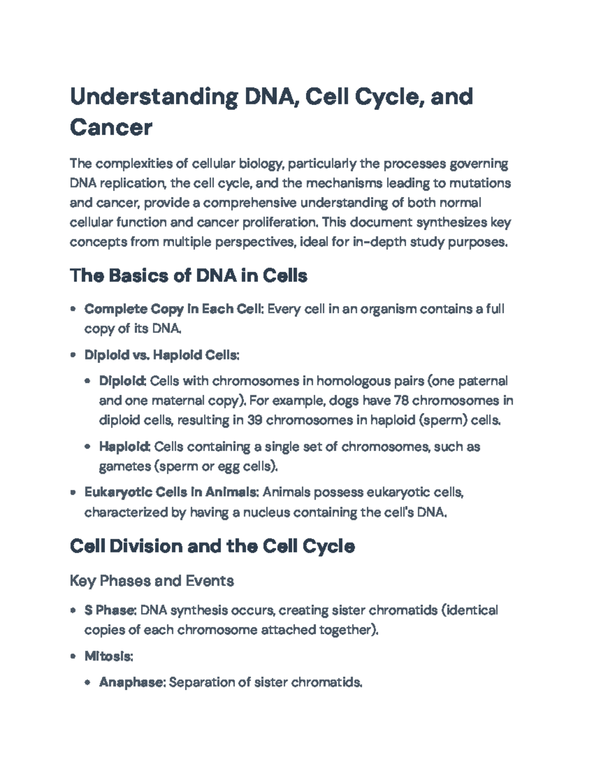 Understanding DNA, Cell Cycle, and Cancer: Key Concepts and Mechanisms ...