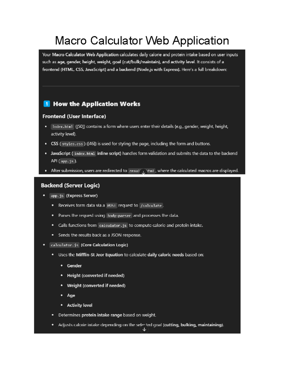 Project Interview Notes for Macro Calculator Web Application - Macro ...