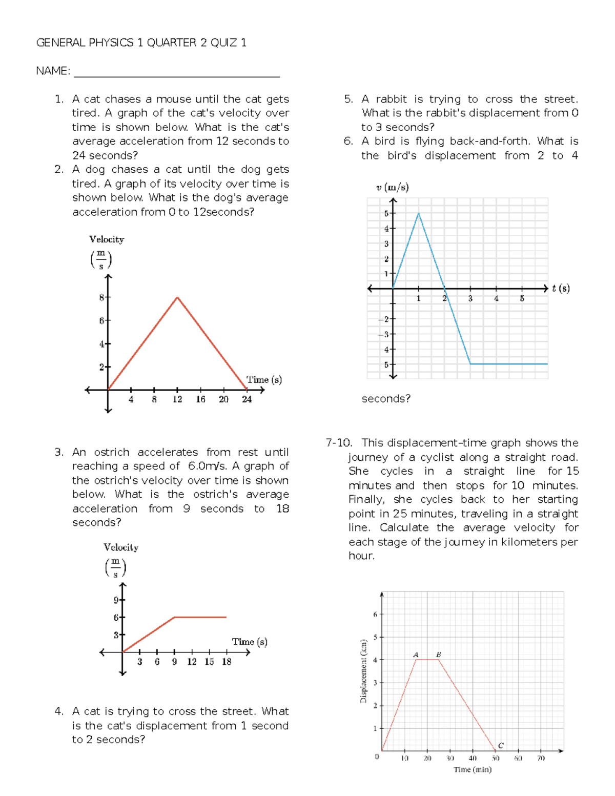 General Physics 1 Q2 Quiz: Velocity & Acceleration Problems - Studocu