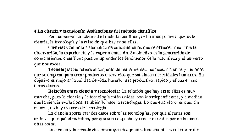 4. La Ciencia y Tecnología: Aplicaciones del Método Científico - Studocu