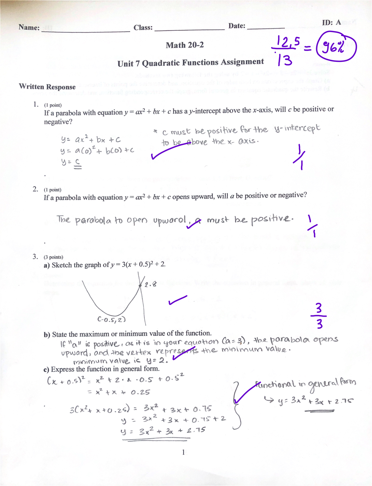 20-2 assignment 7 - Unit 7 assignement - Name: Class: Date: ID: A Math ...