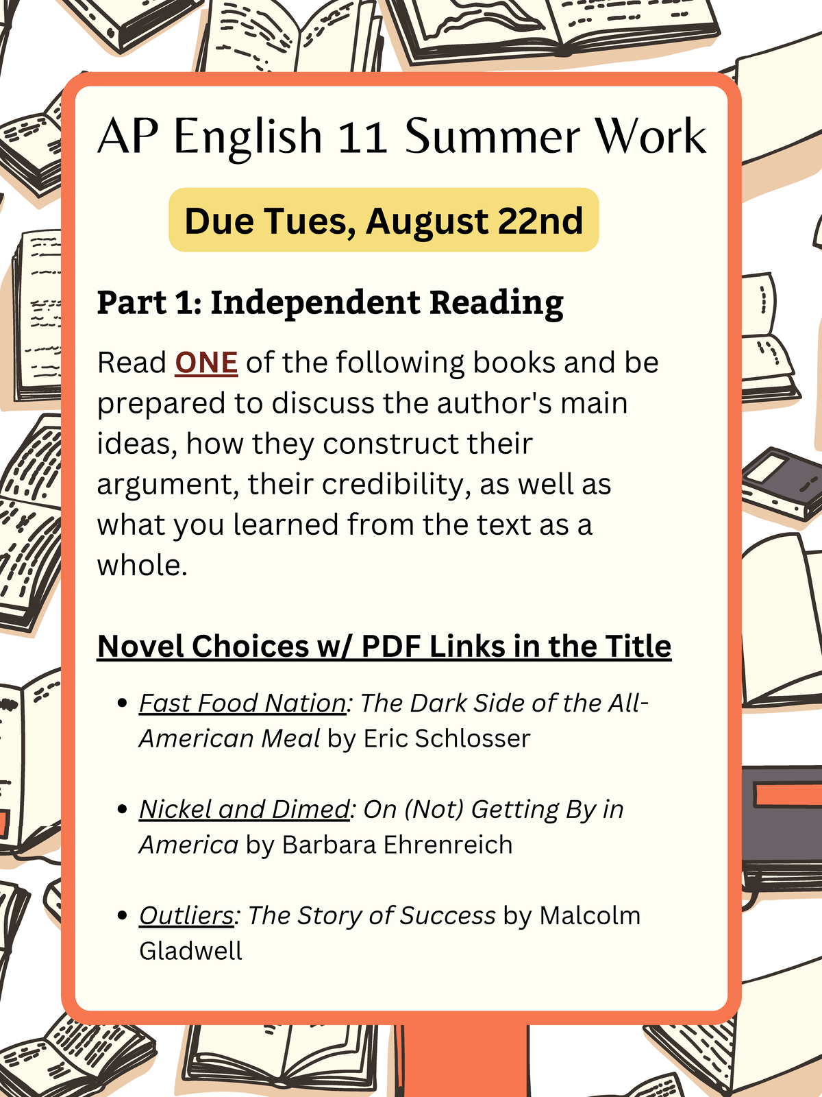 AP English 11 Summer Work Directions: Reading & Essay Assignment - Studocu