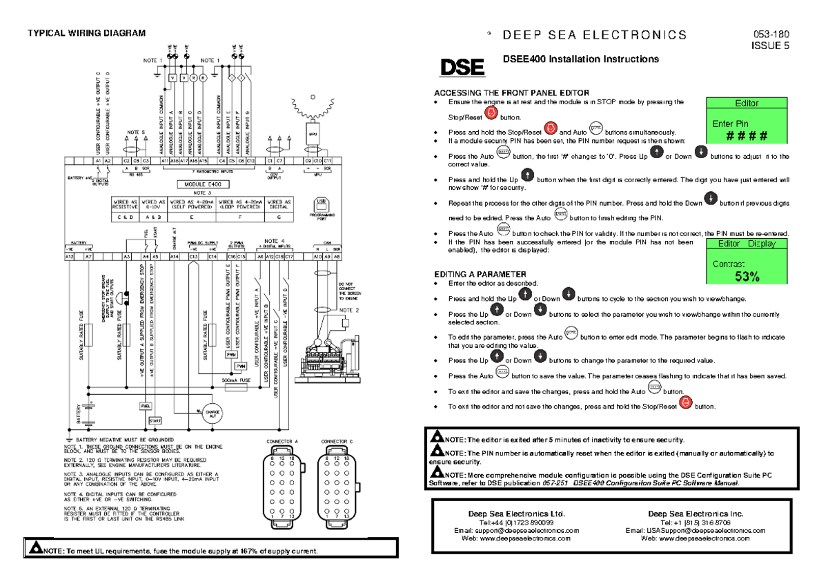 DSEE400-Installation-Instructions - TYPICAL WIRING DIAGRAM NOTE: To meet UL requirements, fuse ...