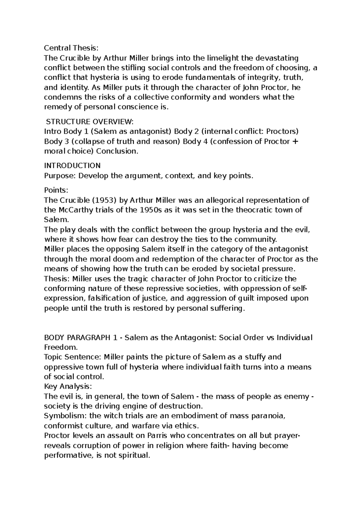 The Crucible (ENG 101) Essay Notes: Analyzing Miller's Themes of ...