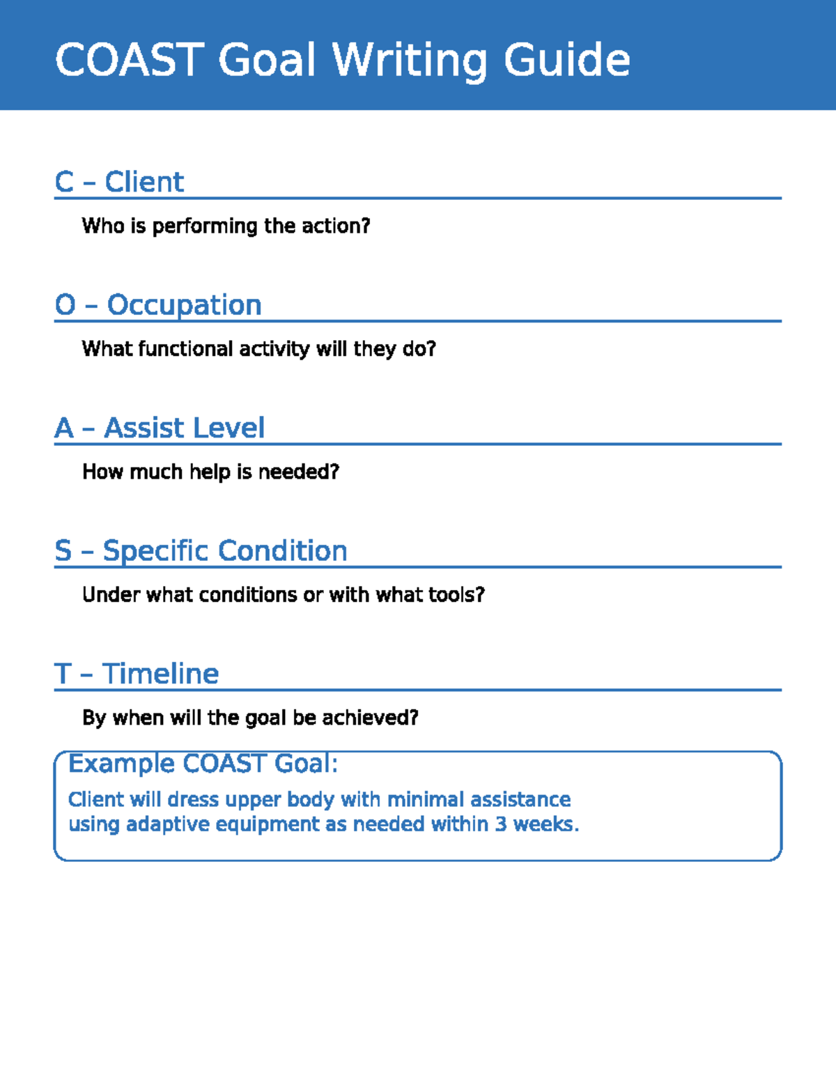COAST Goal Writing Guide - Studocu
