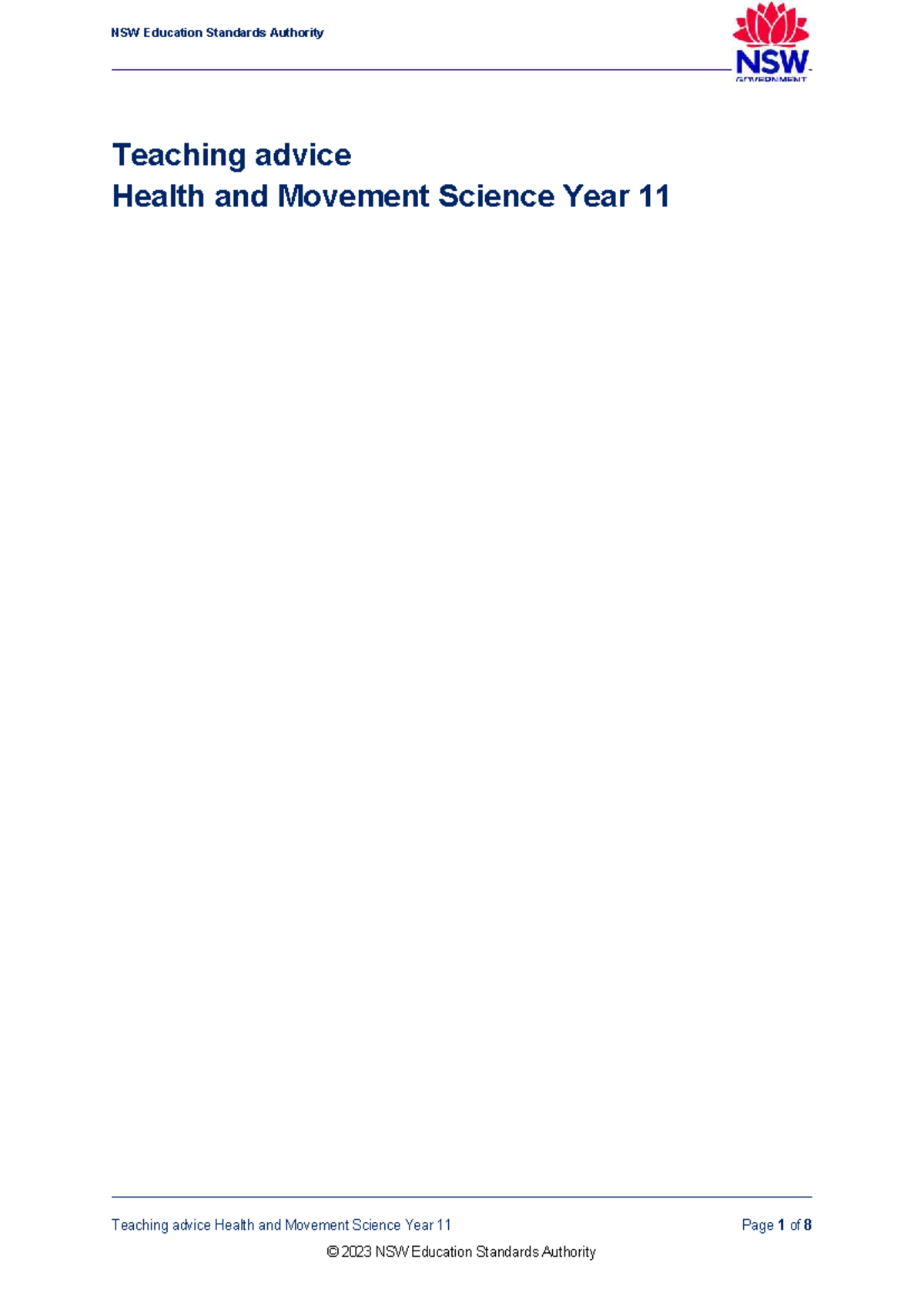 Health and Movement Science Year 11 Teaching Advice: Collaborative ...