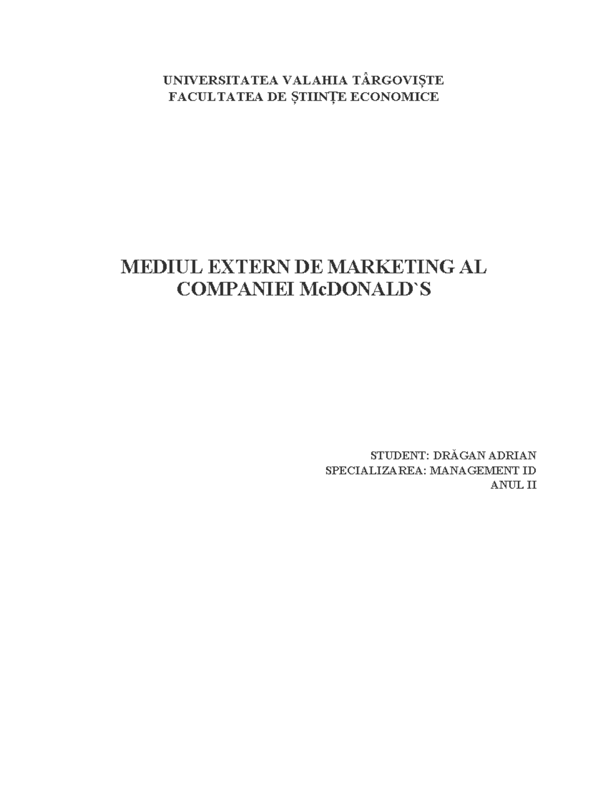Mediul Extern de Marketing al McDonald's - Management ID An II - Studocu