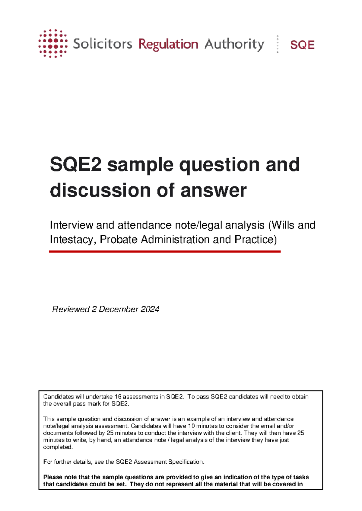 SQE2 Wills Interviewing Guidance & Legal Analysis Sample - Studocu