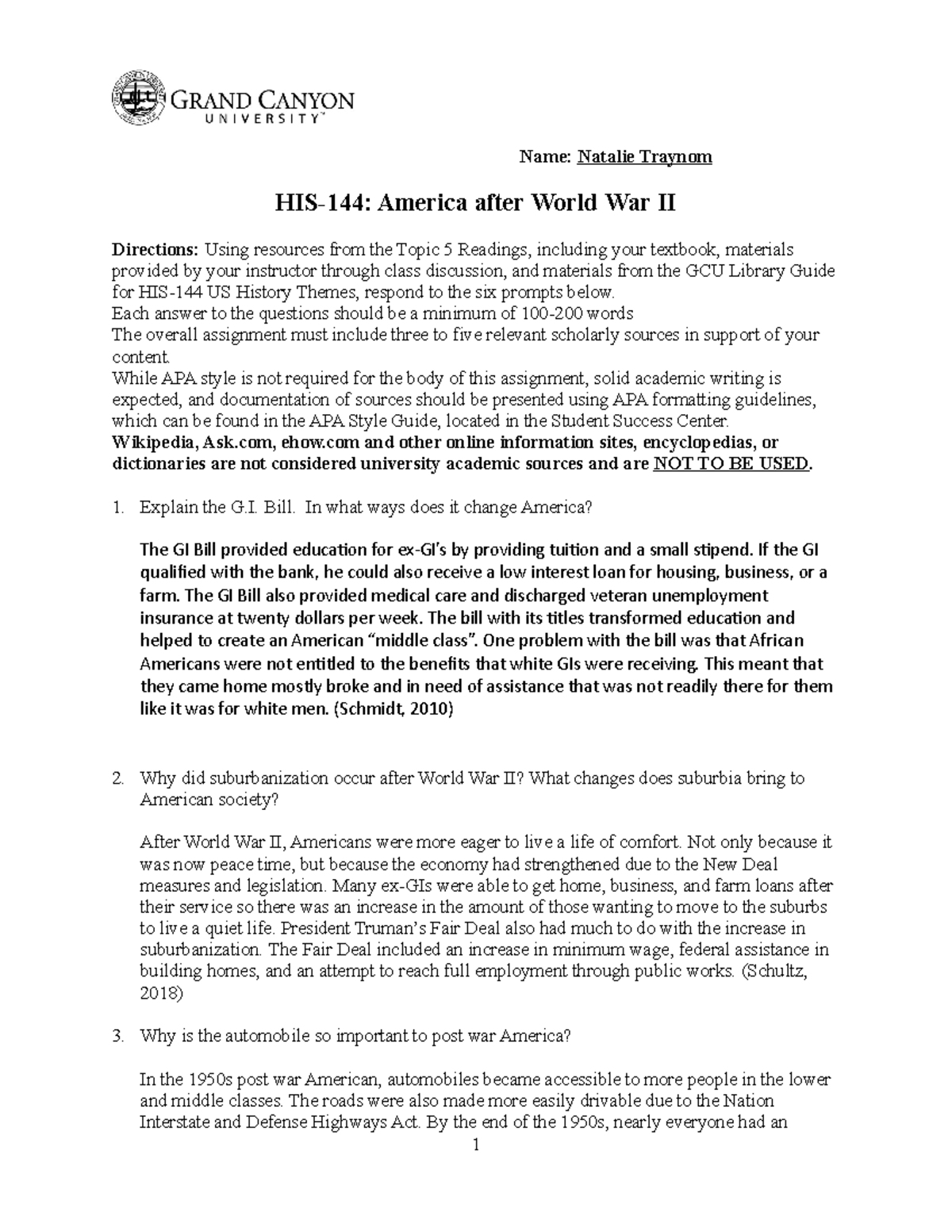HIS 144 America After WWII Worksheet - Name: Natalie Traynom HIS-144 ...