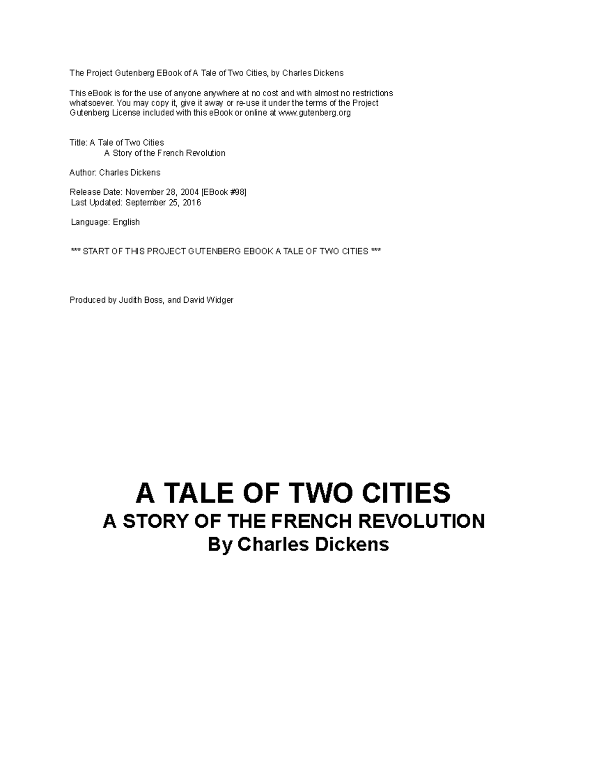 **A Tale of Two Cities (ENG 101) - Summary and Analysis** - Studocu