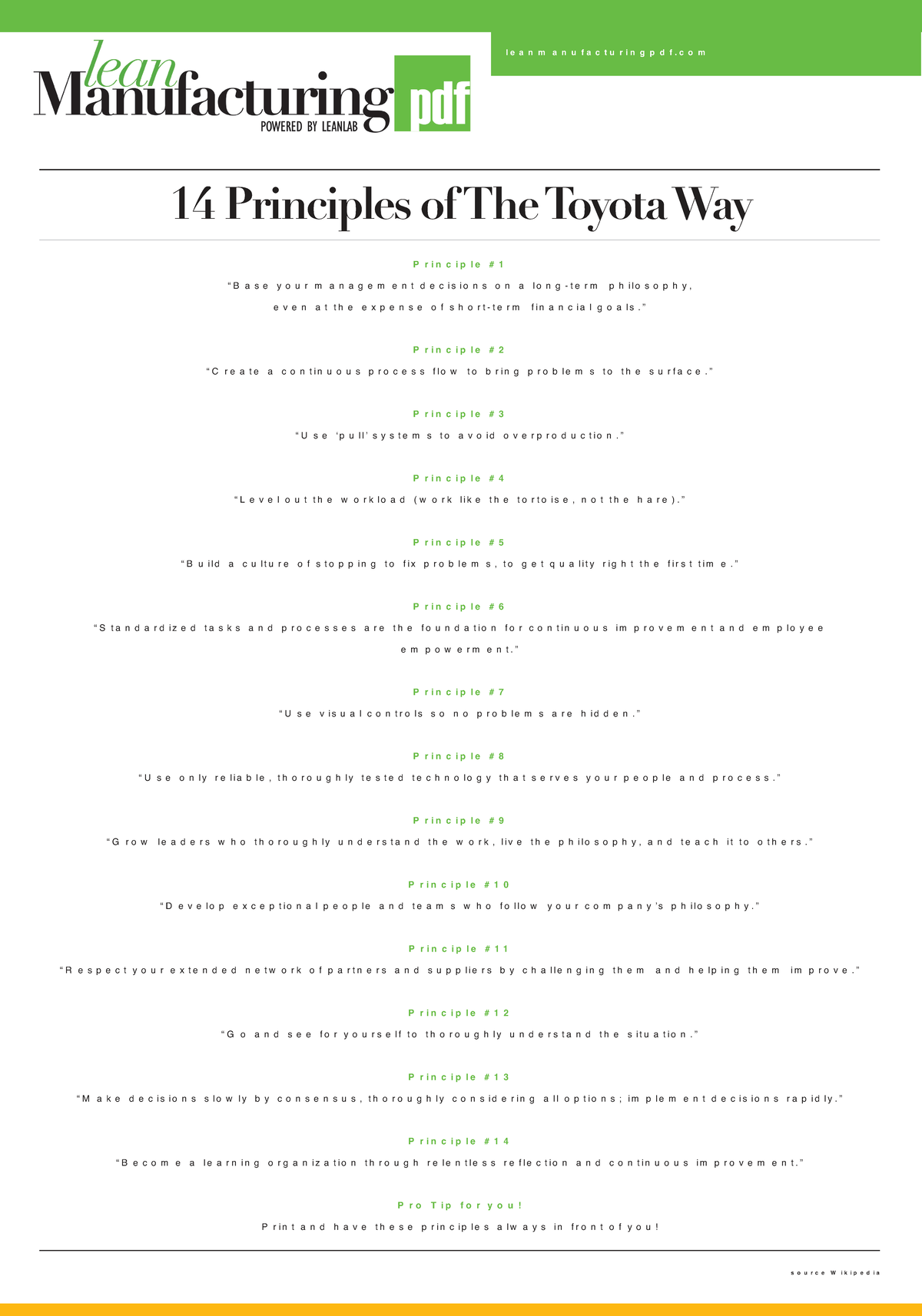 TOYOTA 14 Principles: A Guide to Lean Manufacturing Practices - Studocu