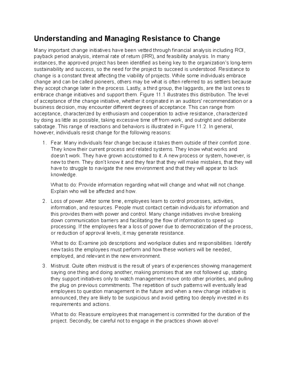 Understanding and Managing Resistance to Change - In many instances ...