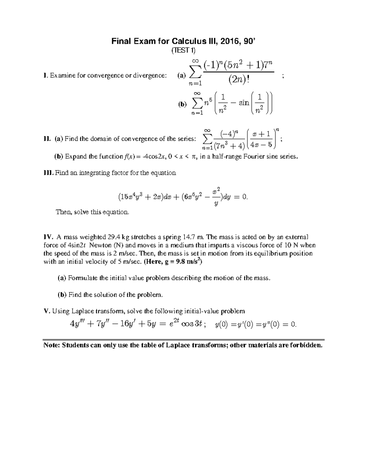 Final Exam for K59 - LVT 1046: Calculus Convergence & Series - Studocu