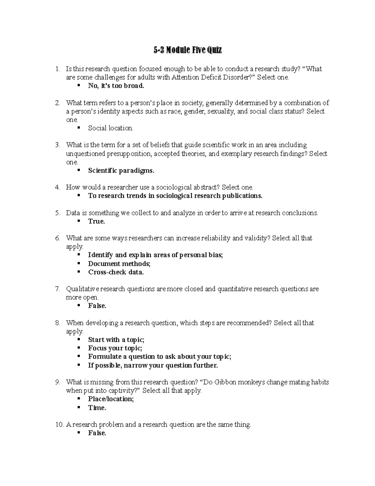 Module 5 Quiz - Research Methods Insights and Key Terms - Studocu