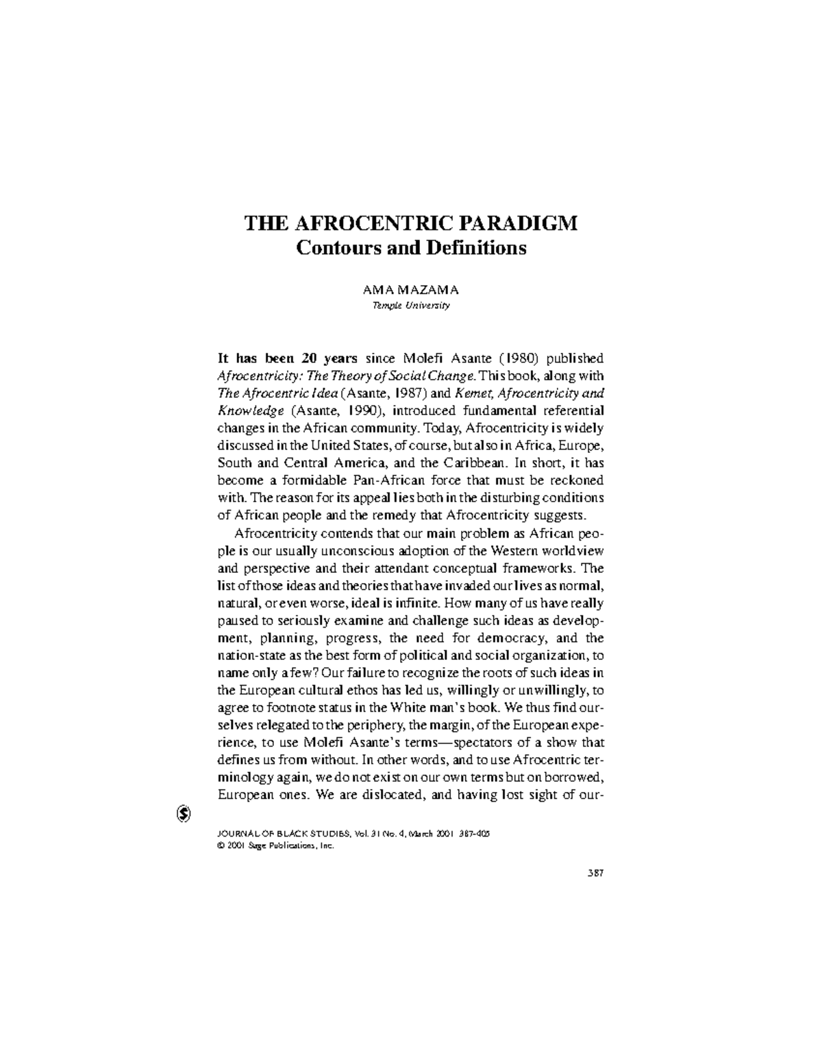 The Afrocentric Paradigm: Insights and Implications in Black Studies ...