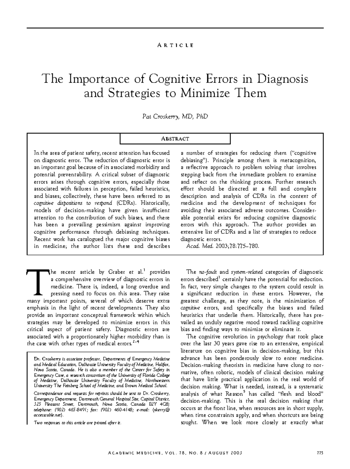 Cognitive Errors in Diagnosis: Strategies for Minimization - Acad Med ...