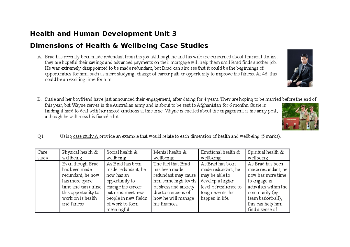 Dimensions of Health & Wellbeing Case Study (HHD3) - Studocu