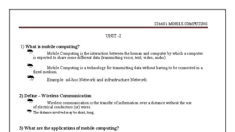 IT6601 MOBILE COMPUTING UNIT 1-5 STUDY NOTES - Studocu