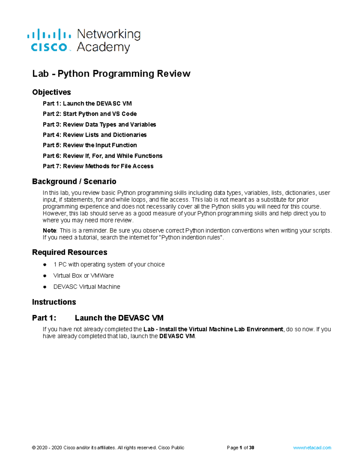 DEVASC 1.3.3 Lab: Python Programming Skills Review Guide - Studocu