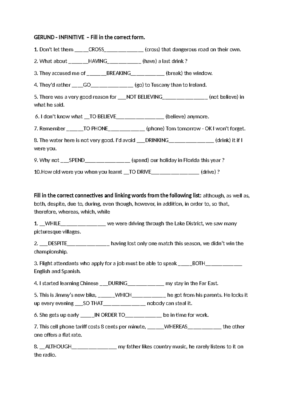 GERUND & INFINITIVE Exercises for English Practice - Studocu