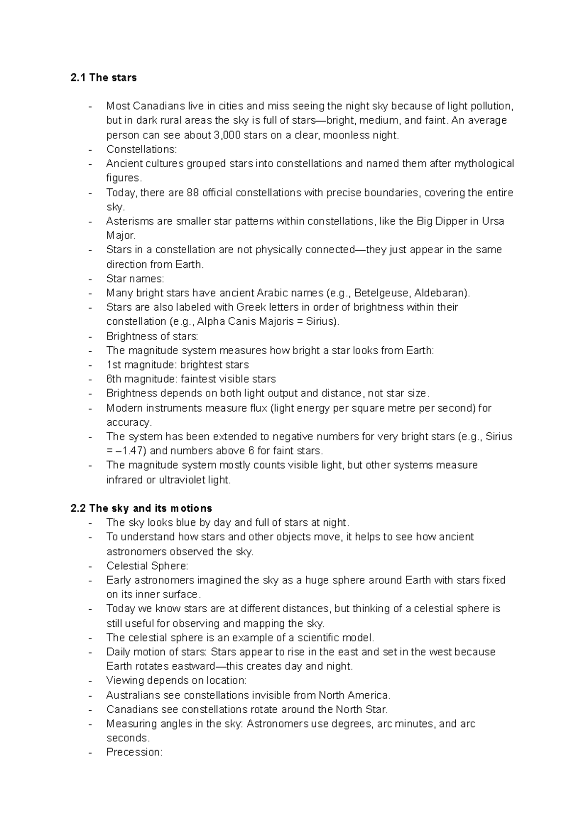 AS 101 Chapter 2: Exploring Stars, Sky Motions, and Timekeeping - Studocu
