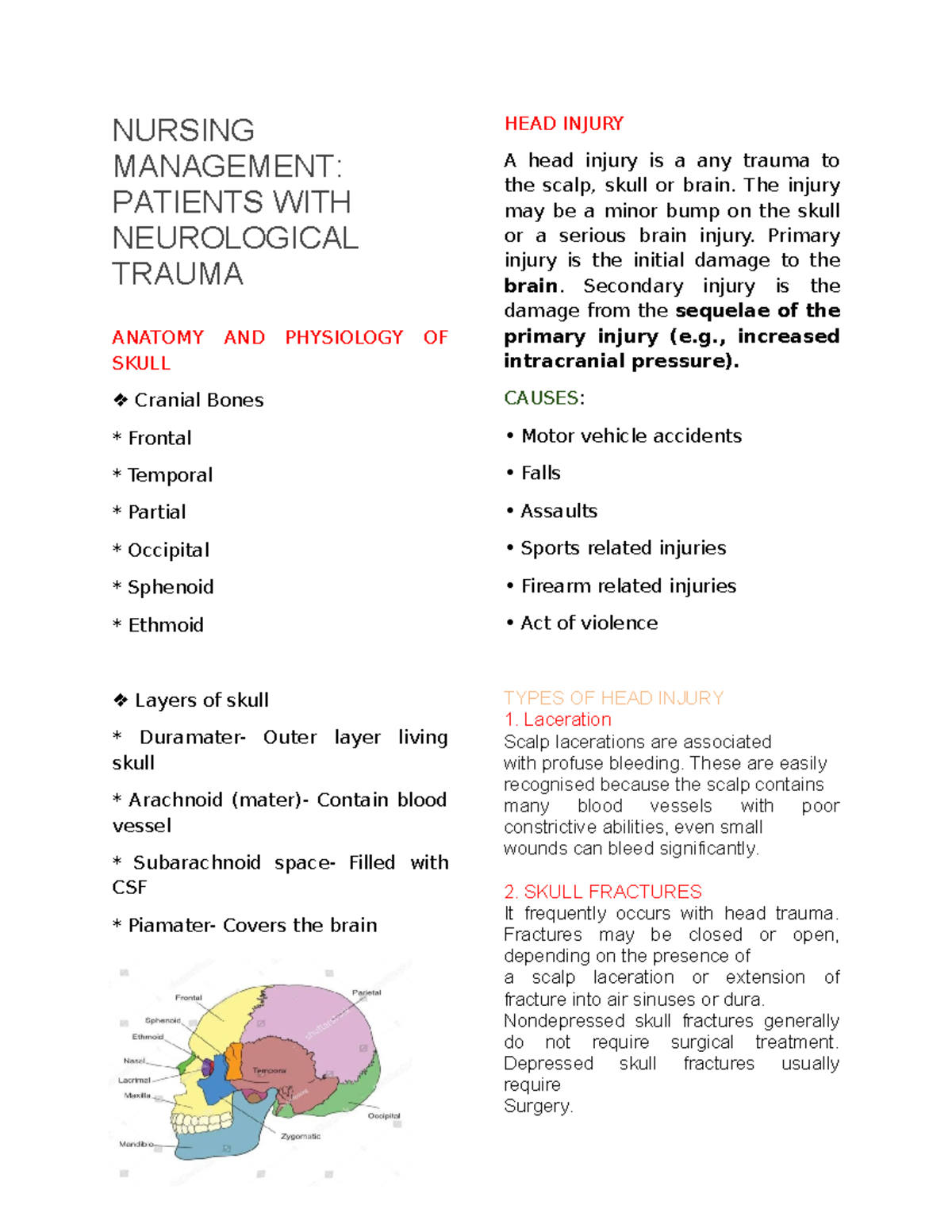 NURSING MANAGEMENT: NEUROLOGICAL TRAUMA & HEAD INJURY OVERVIEW (NURSING ...