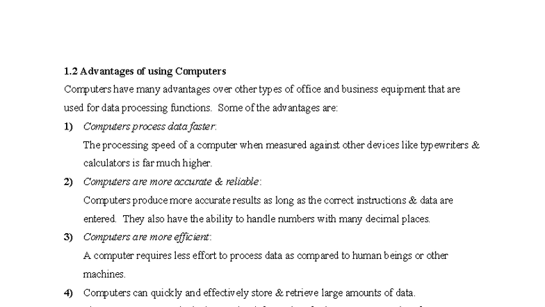1.2 Key Benefits of Using Computers in Data Processing - Studocu