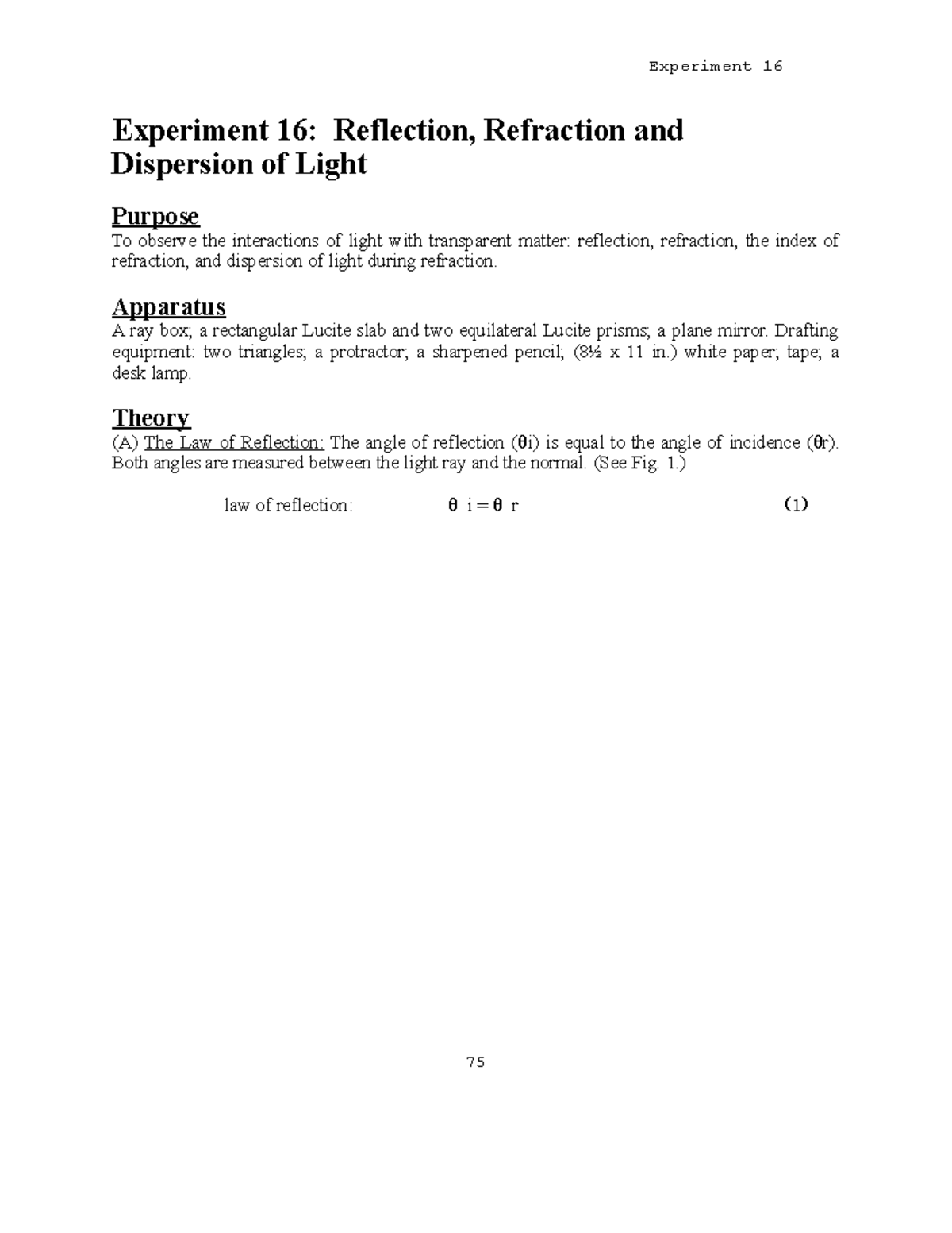 16 Reflection Refraction - Apparatus A ray box; a rectangular Lucite ...