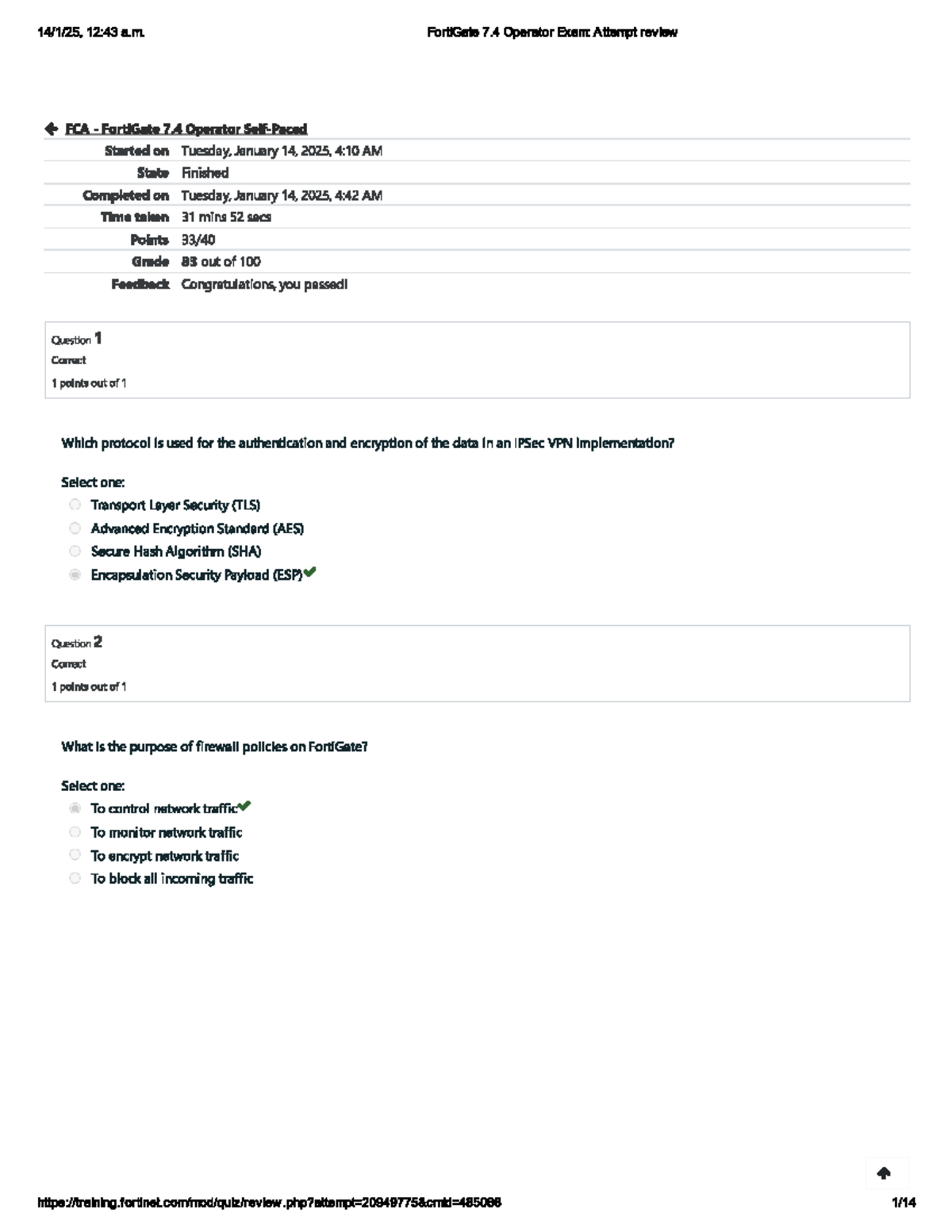FCA EXAM - tarea de netacad - 12:43 a. FortiGate 7 Operator Exam ...