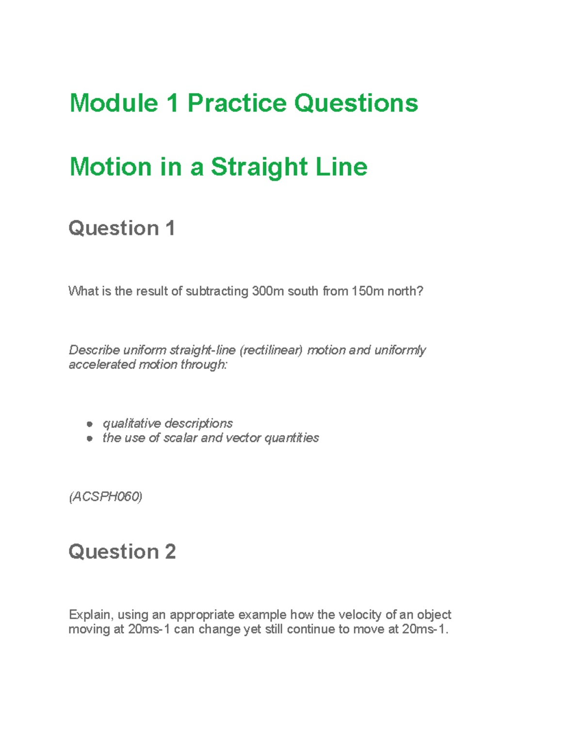 Physics Practice Materials Syllabus Questions - Module 1 Practice ...