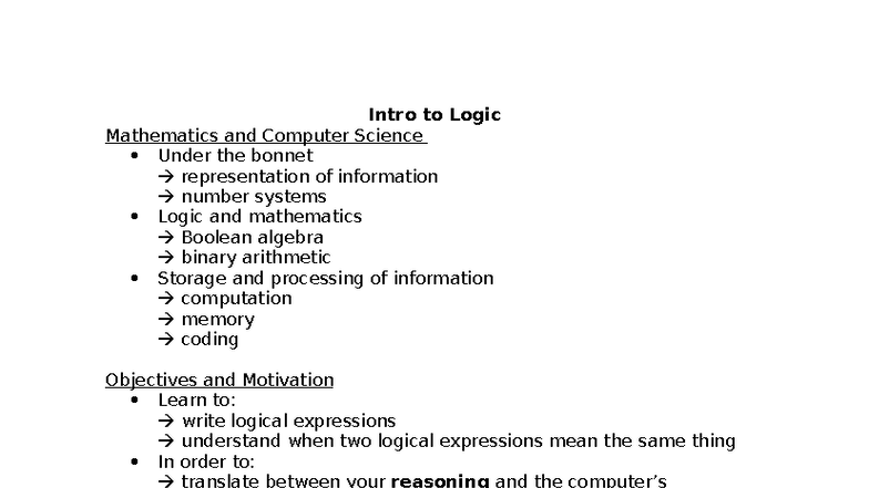 WEEK 8: Intro to Logic in Mathematics & Computer Science - Studocu