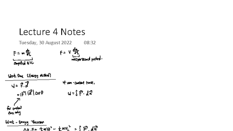 Lecture 4 Notes: Work Done & Energy Methods in Physics - Studocu