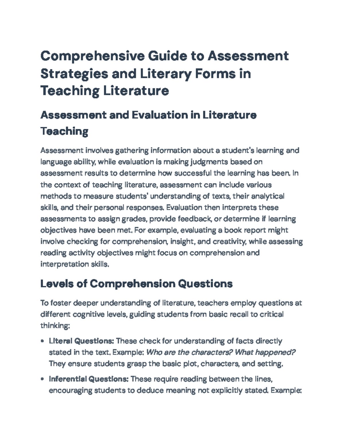 Comprehensive Guide to Assessment Strategies in Literature Teaching ...