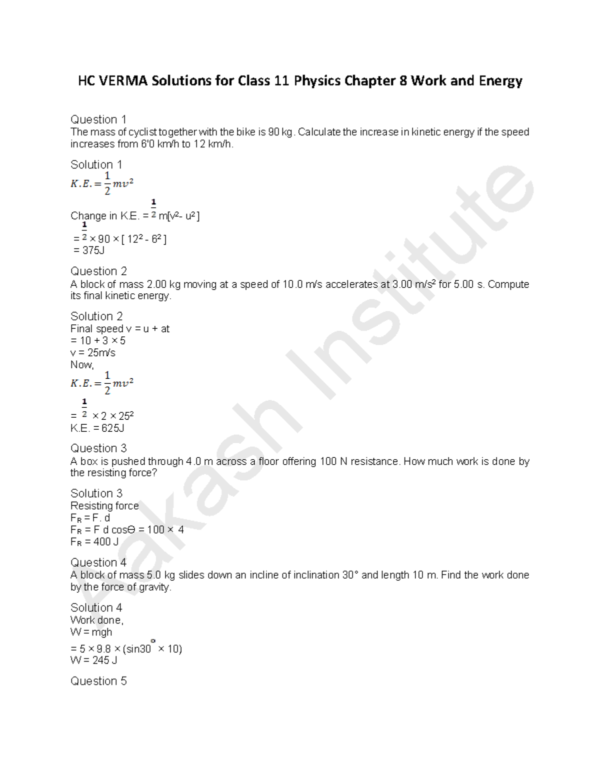 HC Verma Solutions for Class 11 Physics Chapter 8 Work and Energy - HC ...