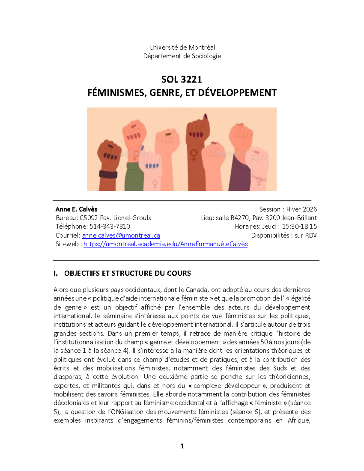 Plan de Cours SOL 3221 : Féminismes, Genre et Développement - Hiver ...