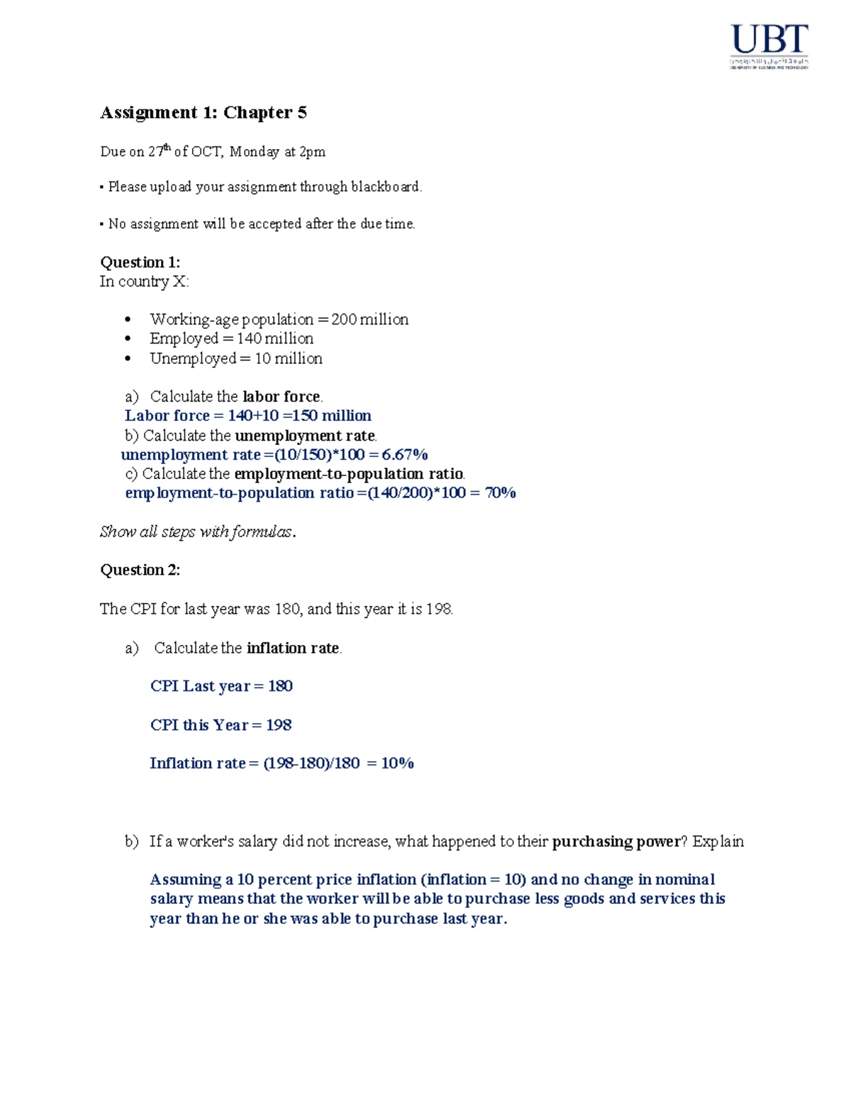 Assignment 1: Macro Chapter 5 - Labor Force & Inflation Calculations ...