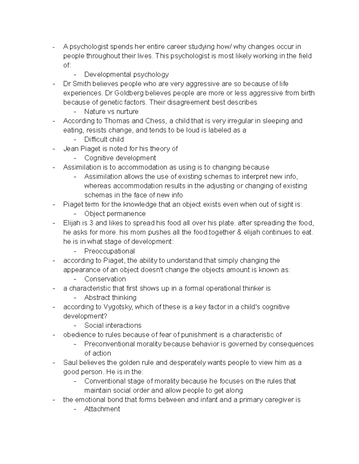 Psych 181 - Chapter 9 - Developmental Psychology Insights and Key ...