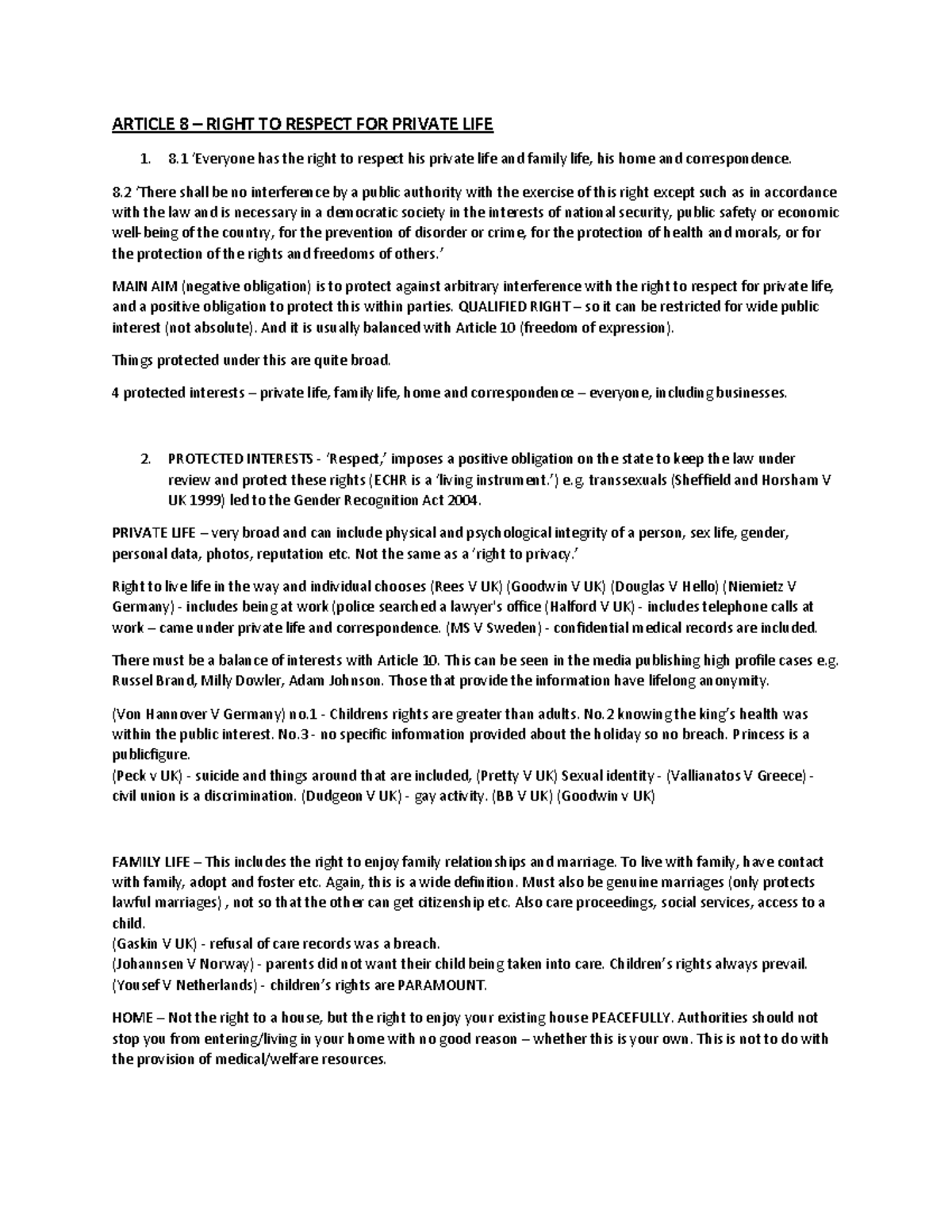 Human Rights: Overview of Article 8 - Right to Private Life and Family ...