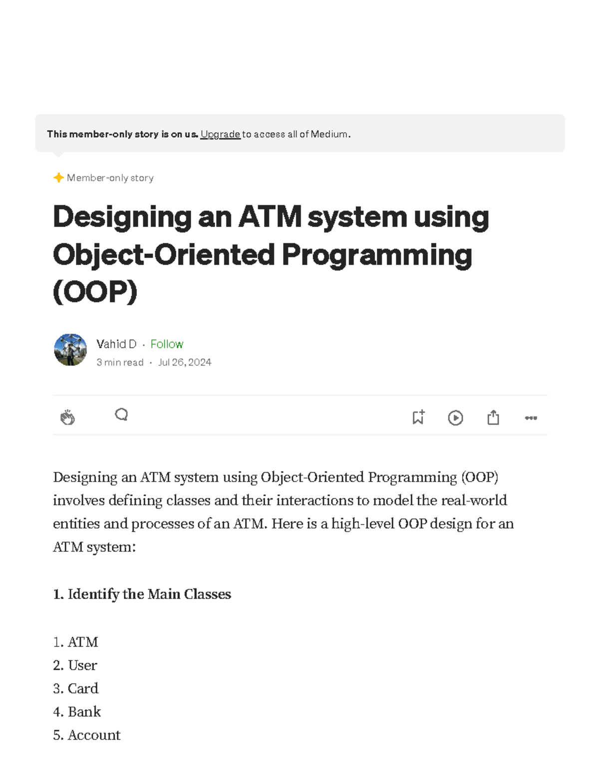 ATM Object-Oriented Project - Member-only story Designing an ATM system using Object-Oriented ...