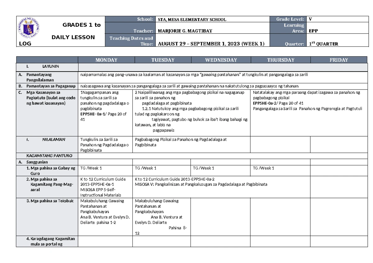 DLL MATH 5 Q1 W1 - Daily Lesson Log on Whole Numbers & Rounding - Studocu