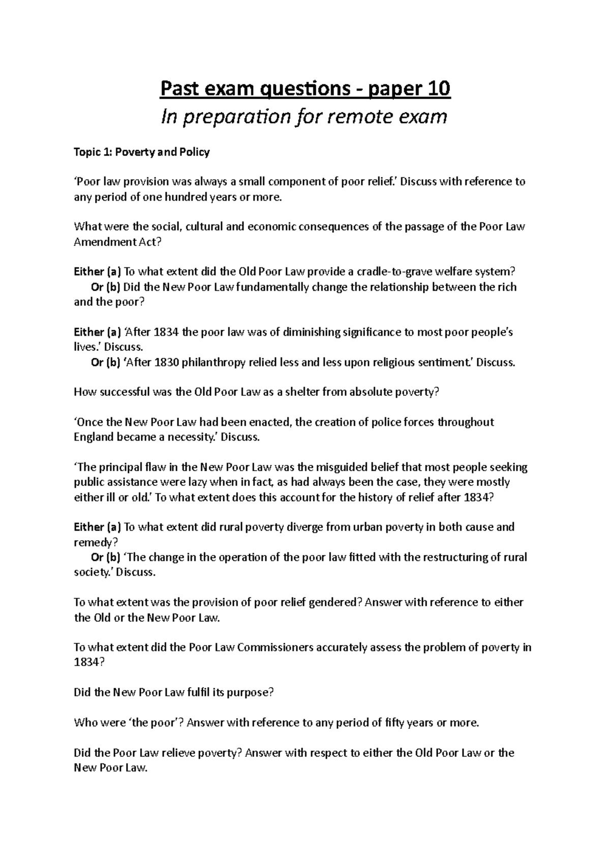 List of exam questions for paper 10 (Cambridge History tripos part 1 ...