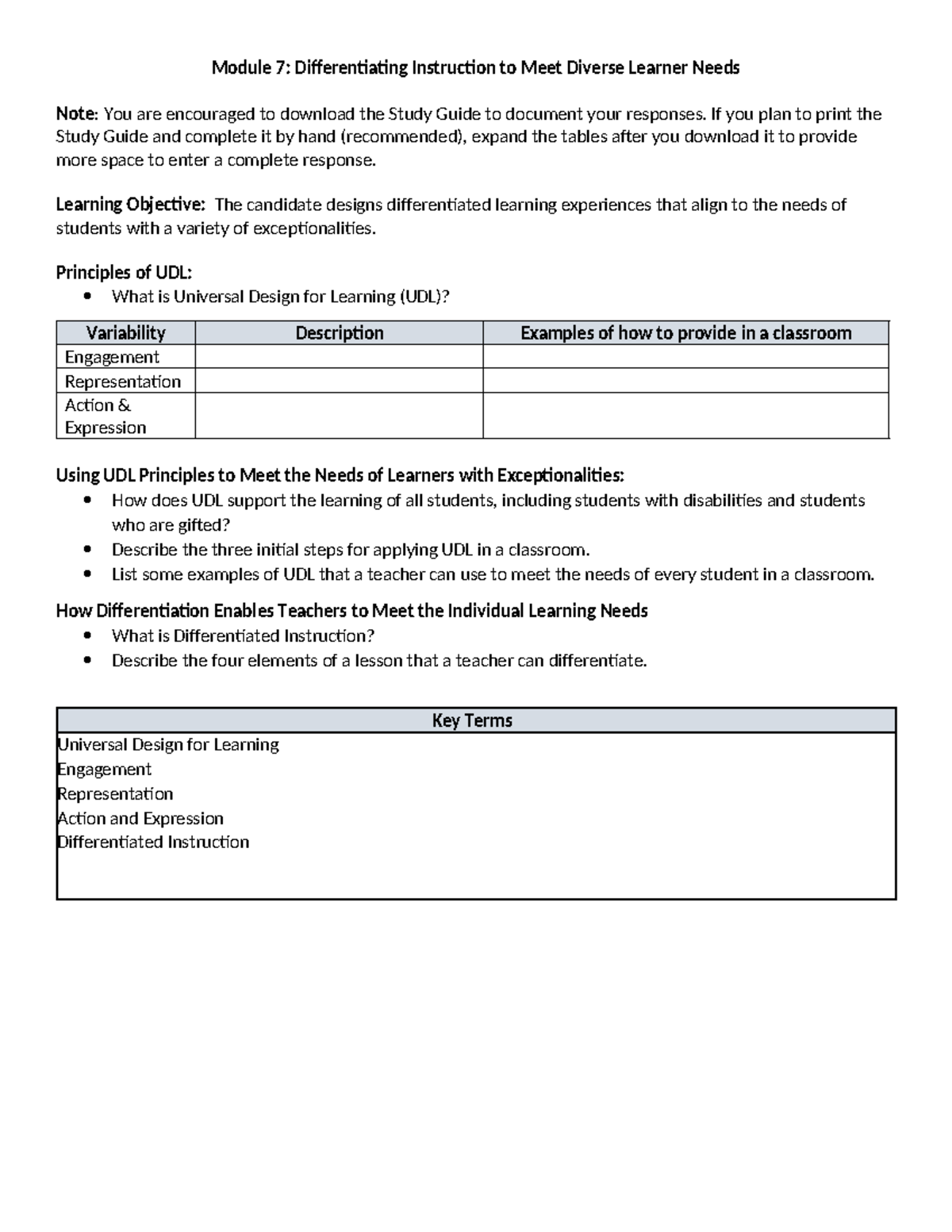 D096 d169 m7 study guide - Module 7: Differentiating Instruction to ...